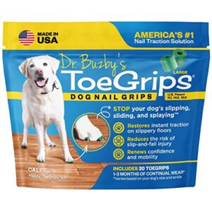 dr buzby's large toegrips for dogs - instant traction on wood/hardwood floors - dog anti slip relief - dog grippers for senior dogs - stop sliding instantly - rubber nails for dogs - 1 pack (20 grips)