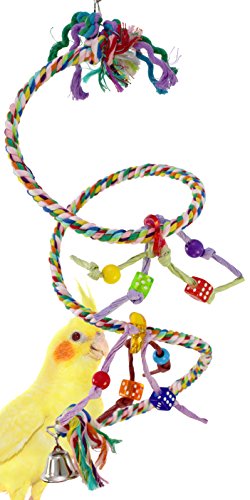 Bonka Bird Toys 1959 Small Charm Rope Boing Coil Swing Bird Toy Parrot cage pet Stand Perch Cockatiel Parakeet Play chew Aviary Bungee Accessories Colored Playground