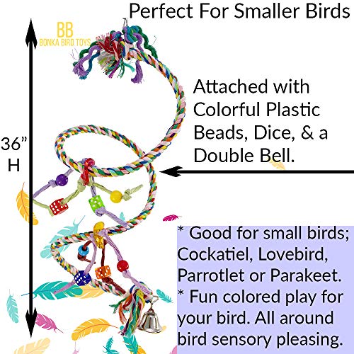 Bonka Bird Toys 1959 Small Charm Rope Boing Coil Swing Bird Toy Parrot cage pet Stand Perch Cockatiel Parakeet Play chew Aviary Bungee Accessories Colored Playground