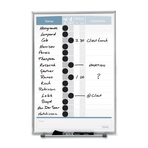 Matrix in/Out Board, 11"x16", White, Sold as 1 Each - Quartet * Matrix in/Out Board, 11"x16", White