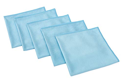 The Rag Company - Premium Window, Glass, Mirror & Chrome Detailing Towels - Professional Korean 70/30 Microfiber Blend, Lint-Free, Streak-Free, 350gsm, 16in. x 16in, Light Blue (5-Pack)