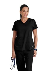 grey's anatomy women's two pocket v-neck scrub top with shirring back, black, medium