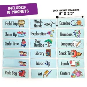 Easy Daysies Daily Visual Schedule Chart with 18 Reusable Dry Eraser Magnetic Cards for Preschool/Kindergarten, Primary Elementary School, and Home Activity | for Kids with Autism and Special Needs