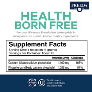 Freeda Calcium Phosphate Powder - Kosher Calcium Supplement for Men & Women, Animal Bone Health & Joint Support for Dogs & Cats - Calcium and Phosphorus Supplement - Calcium Without Vitamin D, 16oz