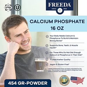 Freeda Calcium Phosphate Powder - Kosher Calcium Supplement for Men & Women, Animal Bone Health & Joint Support for Dogs & Cats - Calcium and Phosphorus Supplement - Calcium Without Vitamin D, 16oz