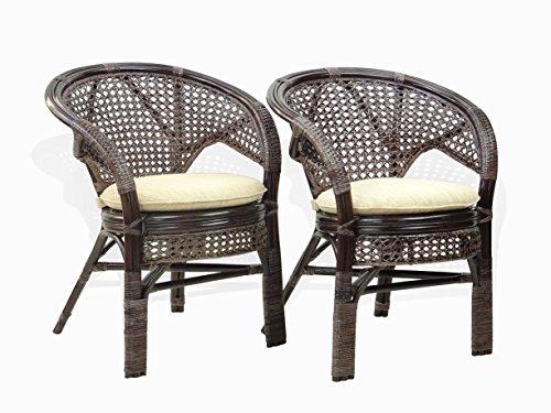 Wickerix Pelangi Handmade Rattan Dining Wicker Chair w/Cushion, Dark Brown