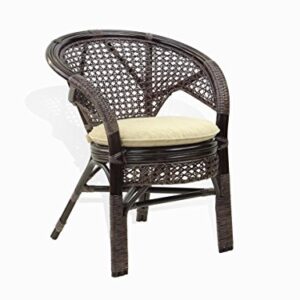 Wickerix Pelangi Handmade Rattan Dining Wicker Chair w/Cushion, Dark Brown