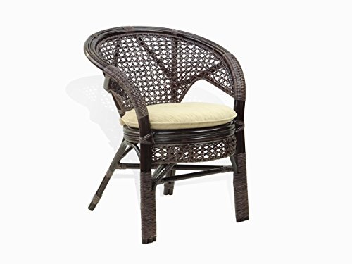 Wickerix Pelangi Handmade Rattan Dining Wicker Chair w/Cushion, Dark Brown