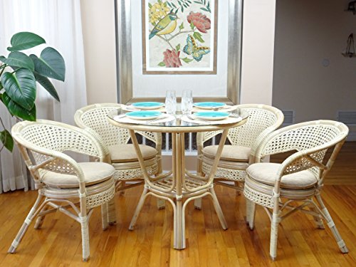 Wickerix Pelangi Handmade Rattan Dining Wicker Chair W/Cushion, White Wash