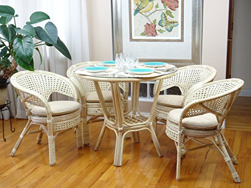 Wickerix Pelangi Handmade Rattan Dining Wicker Chair W/Cushion, White Wash