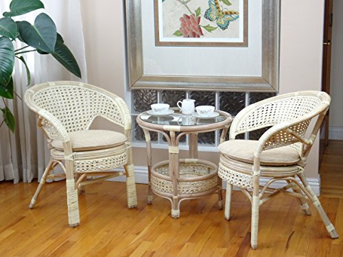 Wickerix Pelangi Handmade Rattan Dining Wicker Chair W/Cushion, White Wash