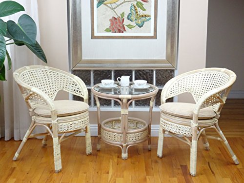 Wickerix Pelangi Handmade Rattan Dining Wicker Chair W/Cushion, White Wash