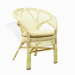 Wickerix Pelangi Handmade Rattan Dining Wicker Chair W/Cushion, White Wash