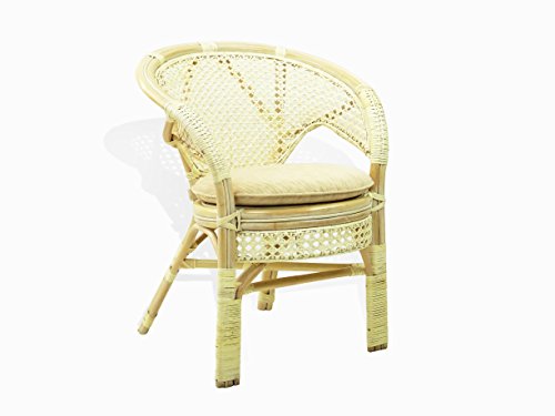 Wickerix Pelangi Handmade Rattan Dining Wicker Chair W/Cushion, White Wash