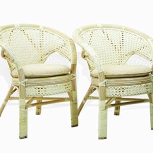 Wickerix Pelangi Handmade Rattan Dining Wicker Chair W/Cushion, White Wash