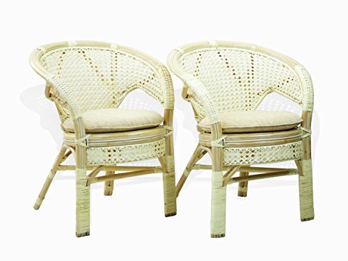 Wickerix Pelangi Handmade Rattan Dining Wicker Chair W/Cushion, White Wash