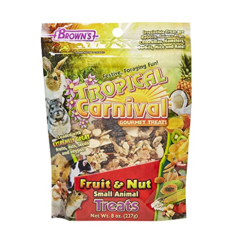 F.M. Brown's Tropical Carnival, Fruit and Nut Small Animal Treat, Real Fruits, Nuts, and Veggies for Rabbits, Hamsters, Guinea Pigs, Mice, Gerbils, and Rats, 8 oz