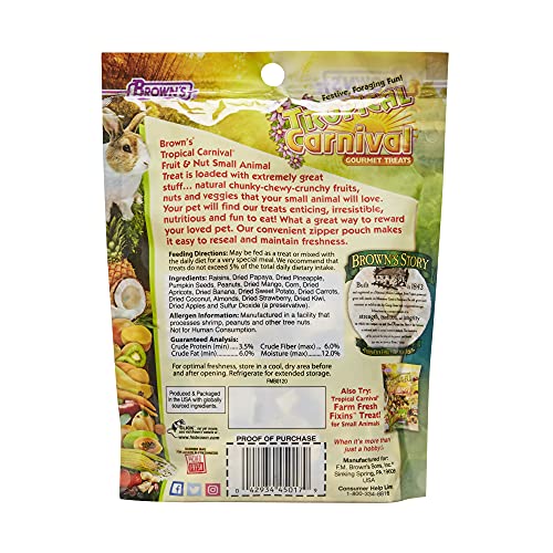 F.M. Brown's Tropical Carnival, Fruit and Nut Small Animal Treat, Real Fruits, Nuts, and Veggies for Rabbits, Hamsters, Guinea Pigs, Mice, Gerbils, and Rats, 8 oz