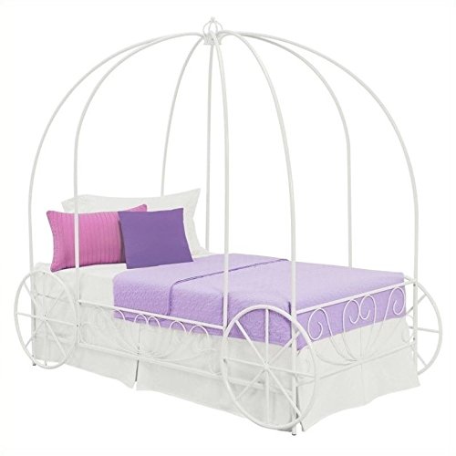 DHP Metal Carriage Bed Frame for Kids, Fairy Tale Design with Headboard and Canopy, Underbed Storage Space for Toys, Twin, White