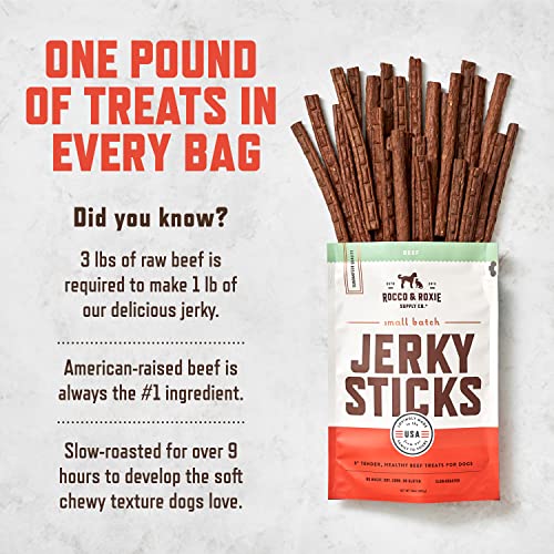 Rocco & Roxie Jerky Dog Treats Made in USA Healthy Treats for Potty Training High Value Real Meat Slow Roasted Snacks for Small, Medium & Large Dogs & Puppies Soft Chews, 1 Pound (Pack of 1)