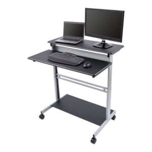 stand up desk store rolling adjustable height two tier standing desk computer workstation (silver frame/black top, 40" wide)