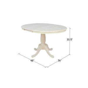 International Concepts Round Top Pedestal 12" Leaf Diining Table, Unfinished