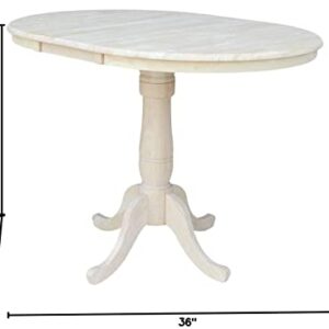 International Concepts 36-Inch Round Extension Counter Height Table with 12-Inch Leaf