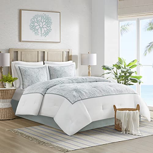 Harbor House Cotton Comforter Set - Coastal Oceanic Sealife Design, All Season Down Alternative Bedding with Matching Shams, Bedskirt, Maya Bay, Seafoam Blue King(108"x96") 4 Piece