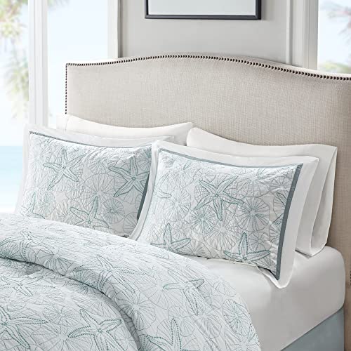 Harbor House Cotton Comforter Set - Coastal Oceanic Sealife Design, All Season Down Alternative Bedding with Matching Shams, Bedskirt, Maya Bay, Seafoam Blue King(108"x96") 4 Piece