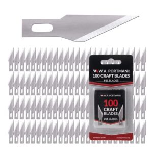 wa portman 100 hobby knife blades - 100 count knife blade refill pack - carbon steel craft knife blades 100 pack - #11 craft blades compatible with most craft knife or finger blade handles