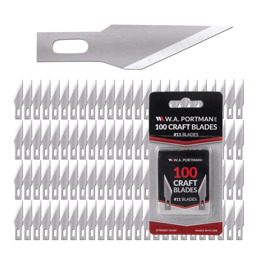 WA Portman 100 Hobby Knife Blades - 100 Count Knife Blade Refill Pack - Carbon Steel Craft Knife Blades 100 Pack - #11 Craft Blades Compatible with Most Craft Knife or Finger Blade Handles