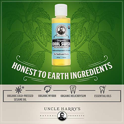 Uncle Harry's Oral Swish for Ayurvedic Oil Pulling | Sesame Oil, Oregano, & Clove | Whitening Mouthwash Treatment for Healthy Teeth & Gums (4 oz)