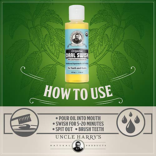 Uncle Harry's Oral Swish for Ayurvedic Oil Pulling | Sesame Oil, Oregano, & Clove | Whitening Mouthwash Treatment for Healthy Teeth & Gums (4 oz)