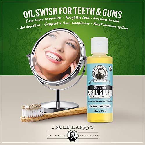 Uncle Harry's Oral Swish for Ayurvedic Oil Pulling | Sesame Oil, Oregano, & Clove | Whitening Mouthwash Treatment for Healthy Teeth & Gums (4 oz)