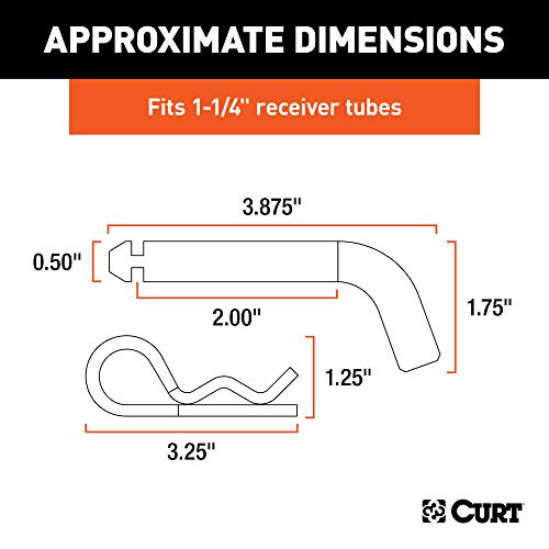 CURT 21403 Trailer Hitch Pin & Clip with Grooved Head, 1/2-Inch Diameter, Fits 1-1/4-Inch Receiver, Clear ZINC