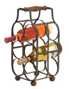 deco 79 metal handled 6 bottle wine rack, 8" x 7" x 16", black