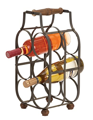 Deco 79 Metal Handled 6 Bottle Wine Rack, 8" x 7" x 16", Black