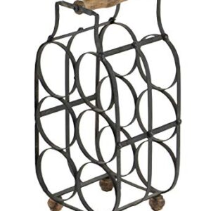 Deco 79 Metal Handled 6 Bottle Wine Rack, 8" x 7" x 16", Black