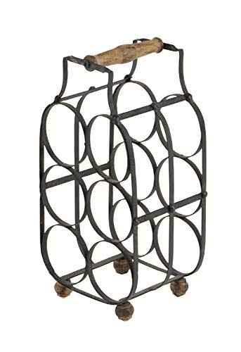 Deco 79 Metal Handled 6 Bottle Wine Rack, 8" x 7" x 16", Black