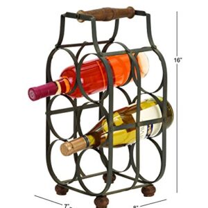 Deco 79 Metal Handled 6 Bottle Wine Rack, 8" x 7" x 16", Black