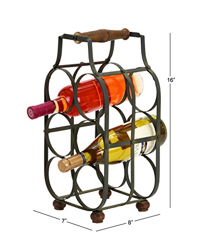 Deco 79 Metal Handled 6 Bottle Wine Rack, 8" x 7" x 16", Black