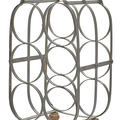 Deco 79 Metal Handled 6 Bottle Wine Rack, 8" x 7" x 16", Black