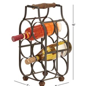 Deco 79 Metal Handled 6 Bottle Wine Rack, 8" x 7" x 16", Black