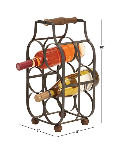 Deco 79 Metal Handled 6 Bottle Wine Rack, 8" x 7" x 16", Black