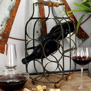 Deco 79 Metal Handled 6 Bottle Wine Rack, 8" x 7" x 16", Black