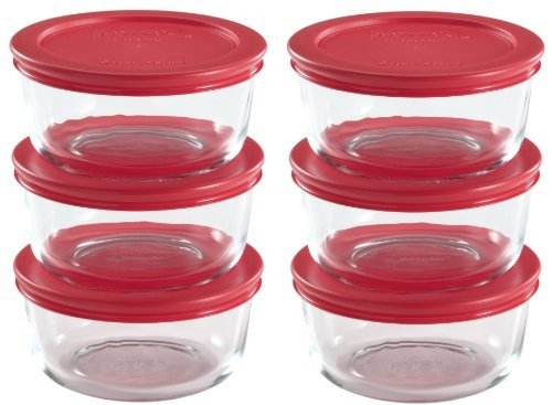 World Kitchen 711717427614 Pyrex 2 Cup Food Plus Storage Set, 12 Pieces, Clear with Red Lid