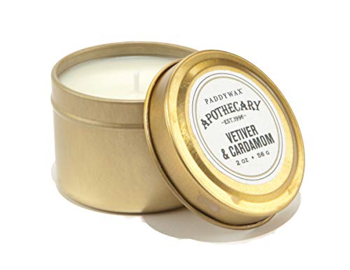 Paddywax Apothecary Collection Scented Travel Tin Candle, 2-Ounce, Vetiver & Cardamom