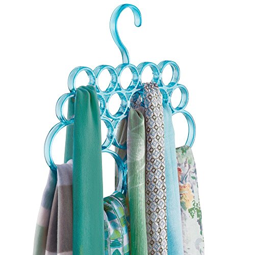 InterDesign Fresh Scarf Hanger, No Snag Storage for Scarves, Ties, Belts, Shawls, Pashminas, Accessories - 18 Loops, Aqua