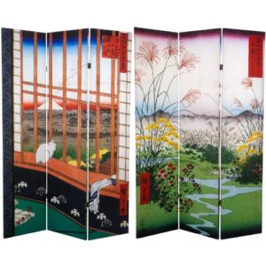 oriental furniture 6 ft. tall double sided hiroshige room divider - asakusa rice field/otsuki plain