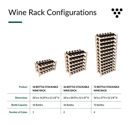 Wine Racks America Living Series Stackable Wine Rack - Durable and Modular Wine Storage System, Pine Unstained - Holds 18 Bottles